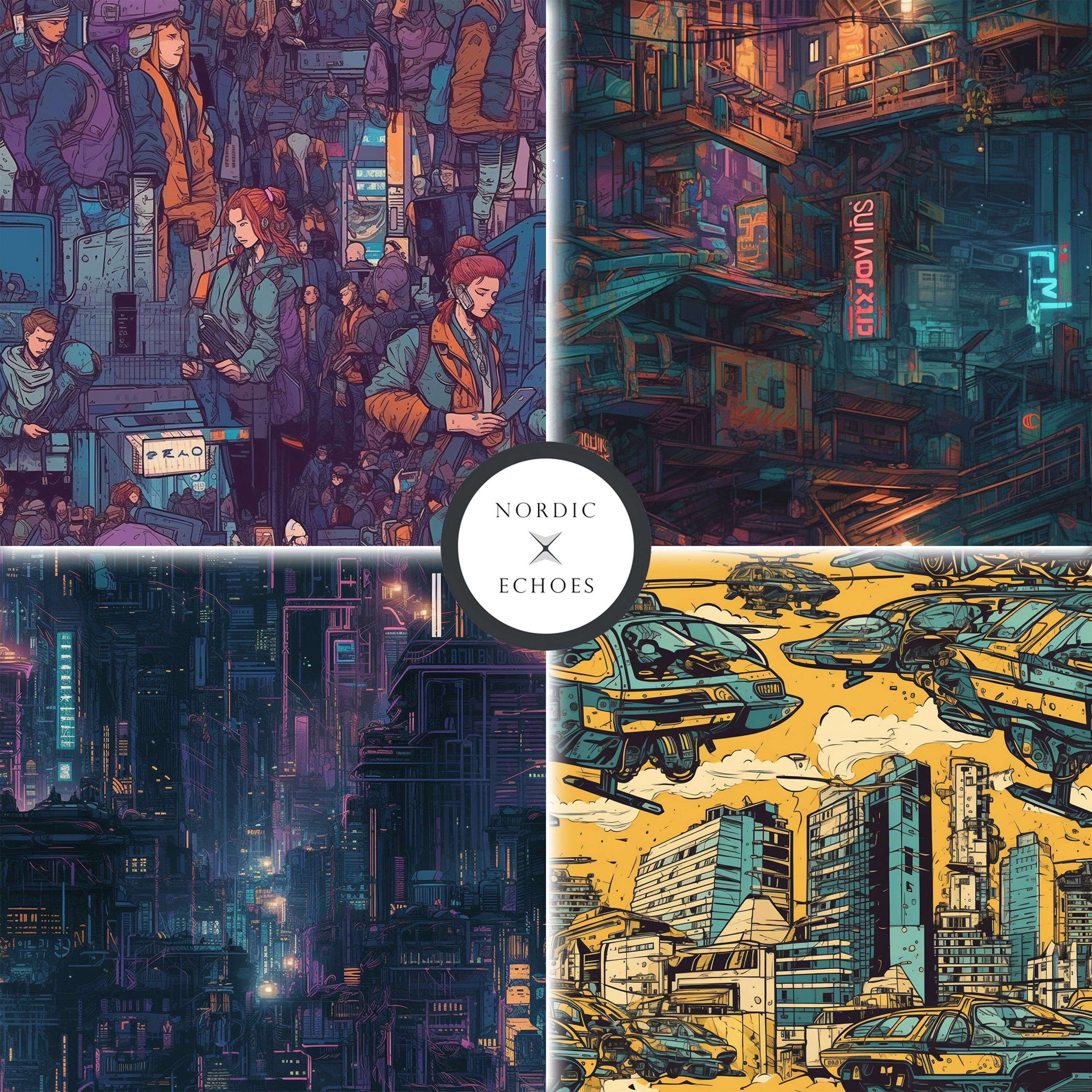 12 Cyberpunk City Digital Seamless Patterns, Cyberpunk City Digital ...