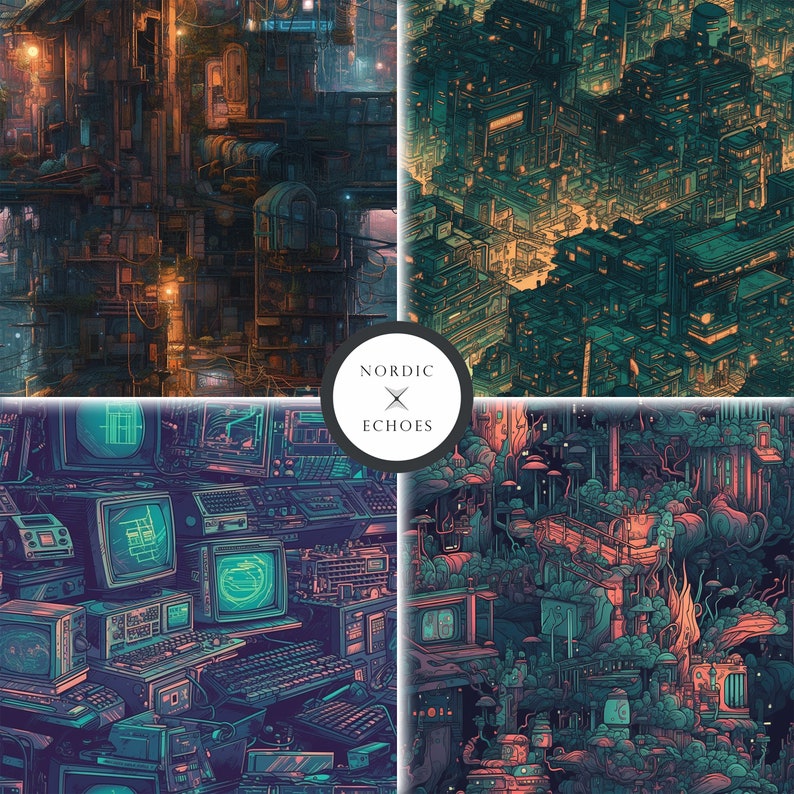 12 Cyberpunk City Digital Seamless Patterns, Cyberpunk City Digital ...