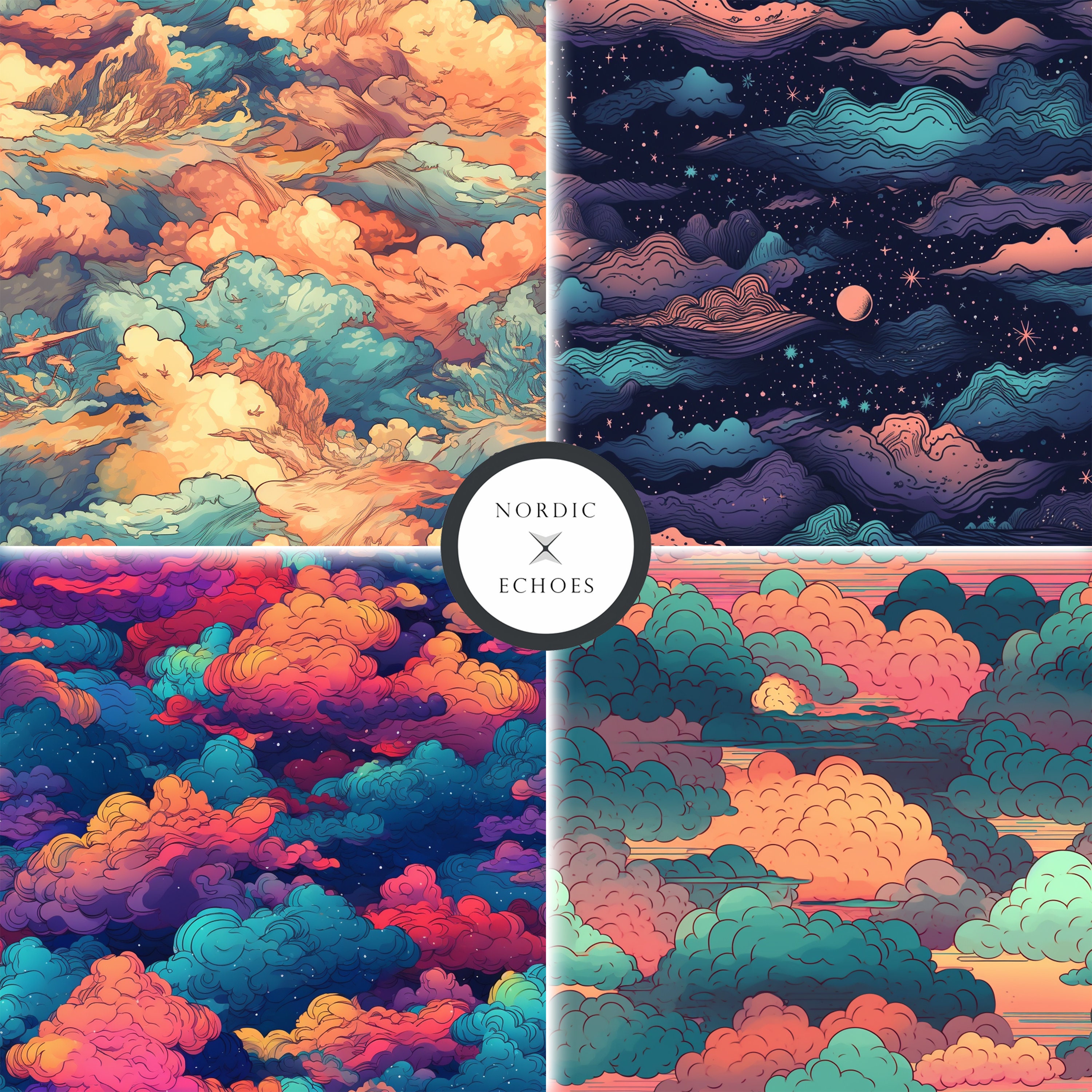 12 Colorful Clouds Digital Seamless Pattern Clouds Digital - Etsy