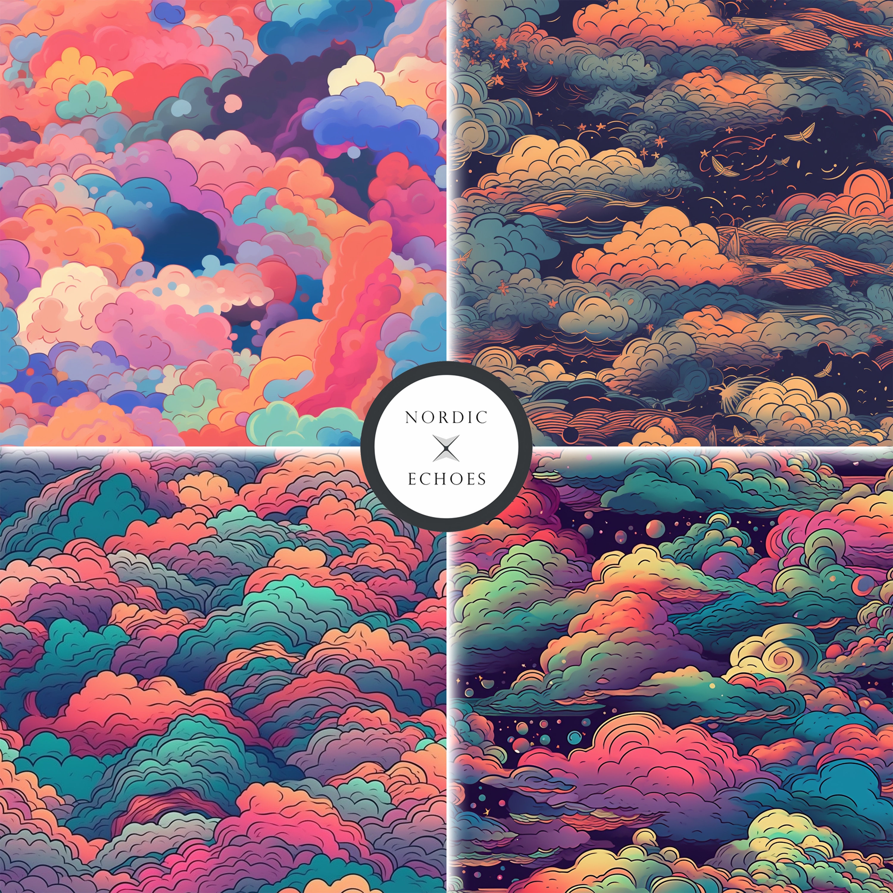 12 Colorful Clouds Digital Seamless Pattern Clouds Digital - Etsy