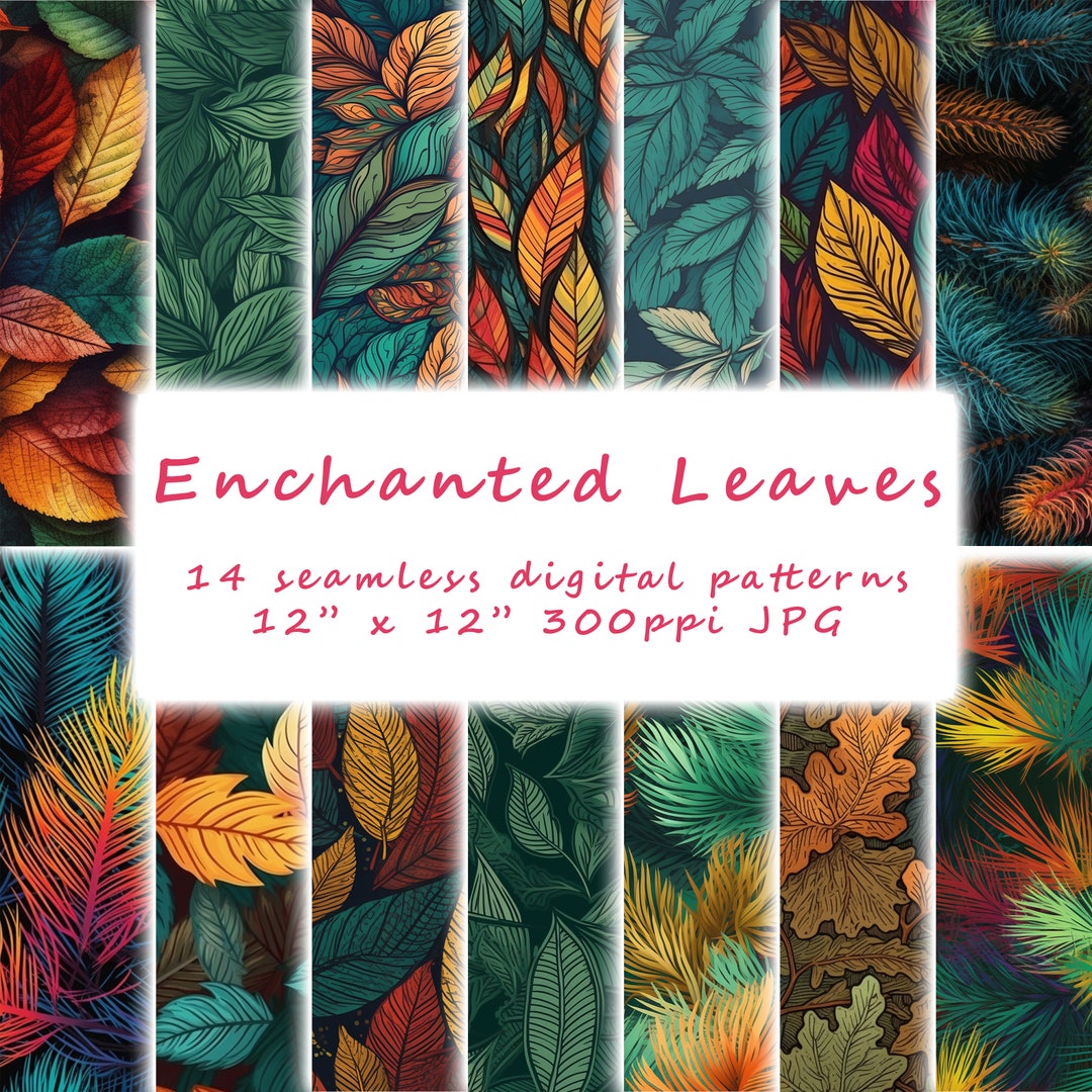 14 Enchanted Leaves Digital Seamless Patterns, Leaves Digital Paper ...