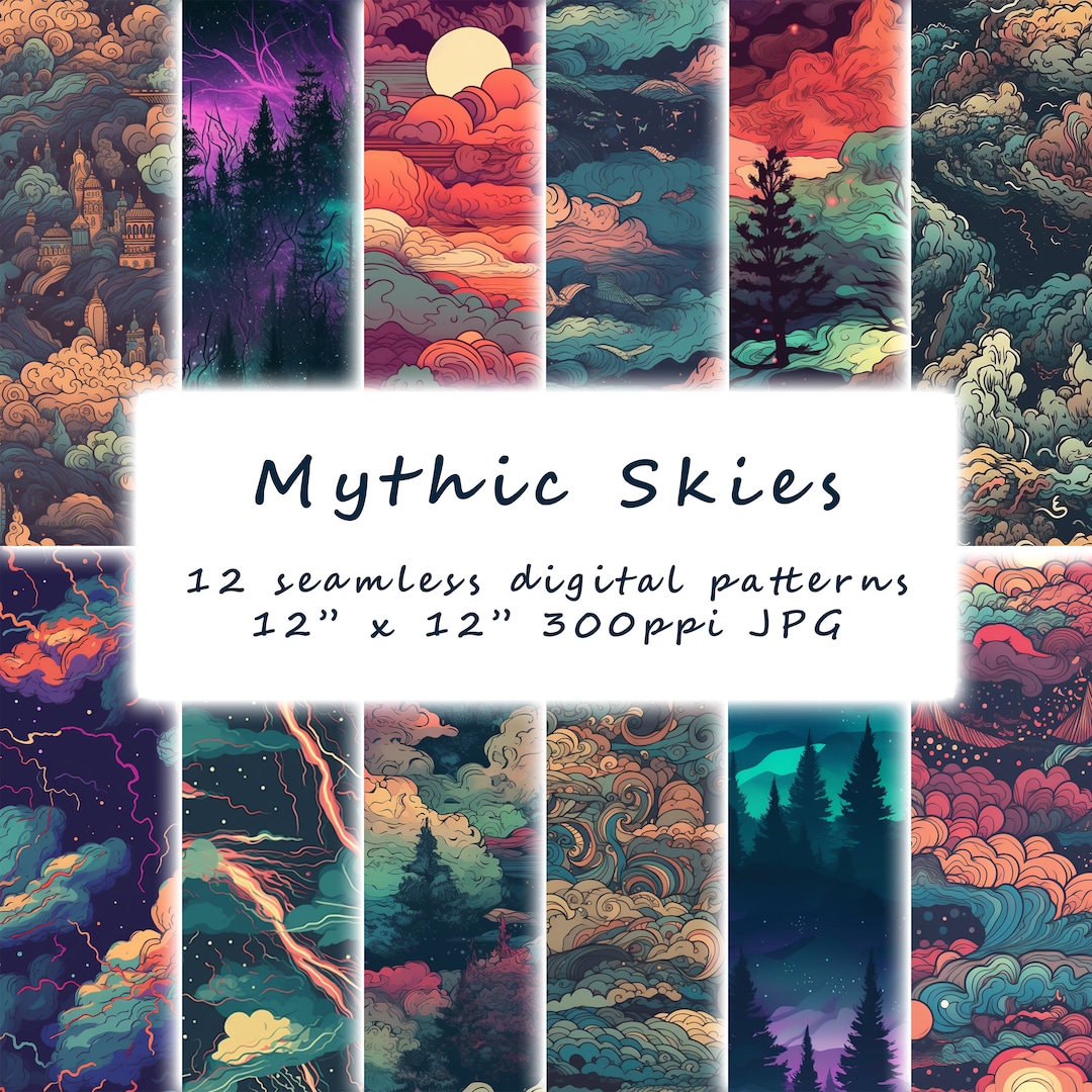 12 Mythic Skies Digital Seamless Pattern, Mythic Skies Digital Paper ...