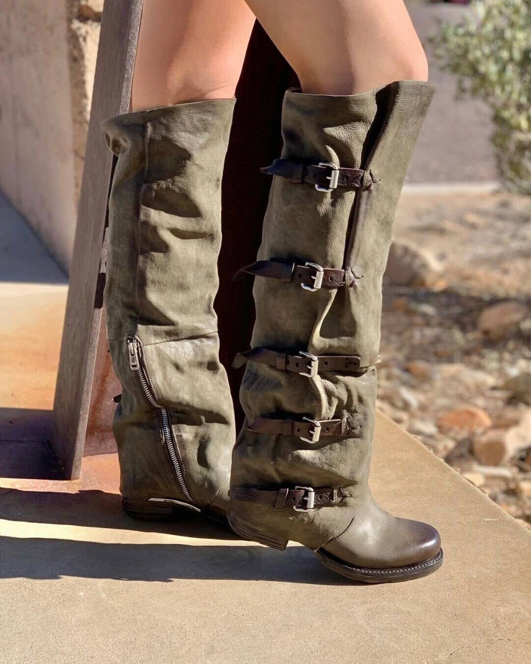 Women Genuine Leather Knee High Grange Combat Boots Casual - Etsy