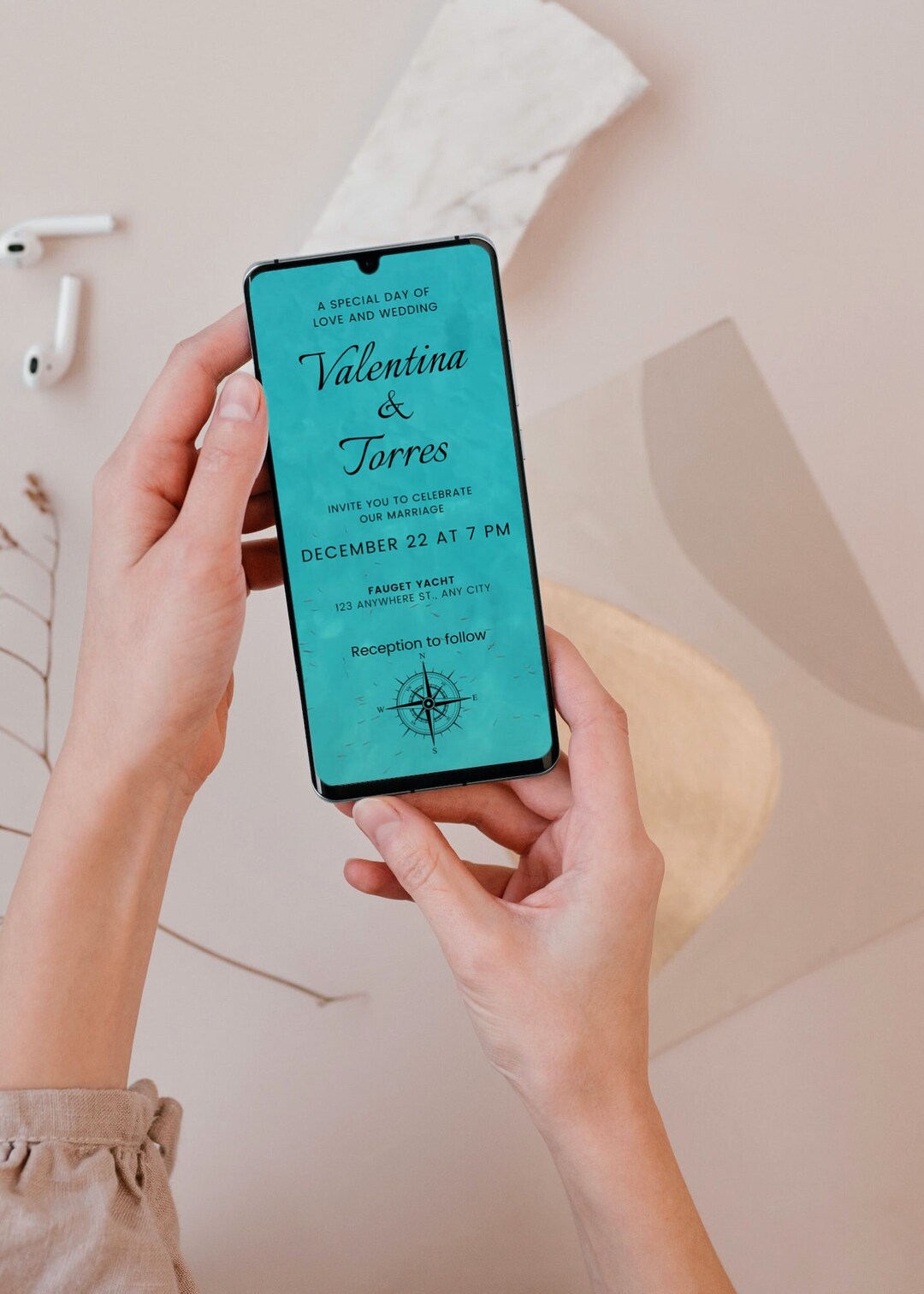 Sea-themed Wedding Invitation, Sea Background, Turquoise and Black ...