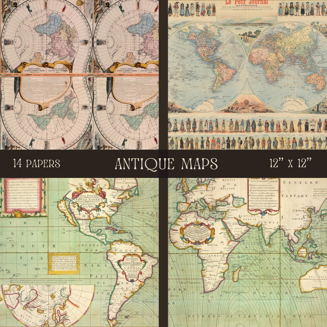 Vintage World Maps Scrapbook Paper Set / Antique Atlas Pages and Travel ...
