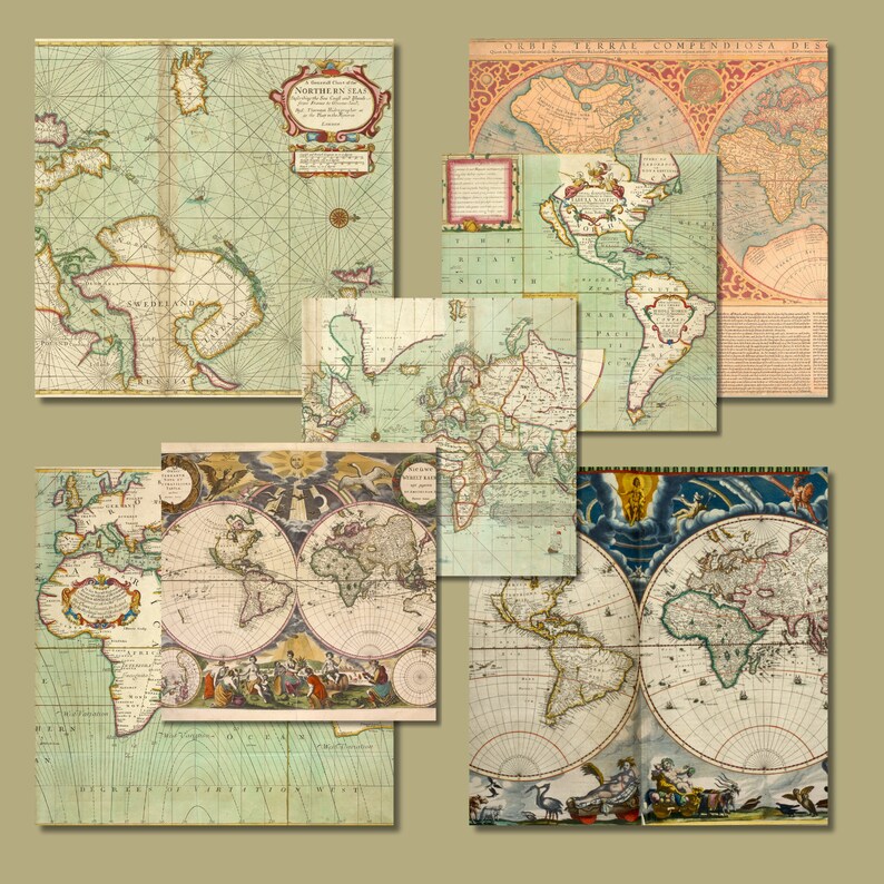 Vintage World Maps Scrapbook Paper Set / Antique Atlas Pages - Etsy