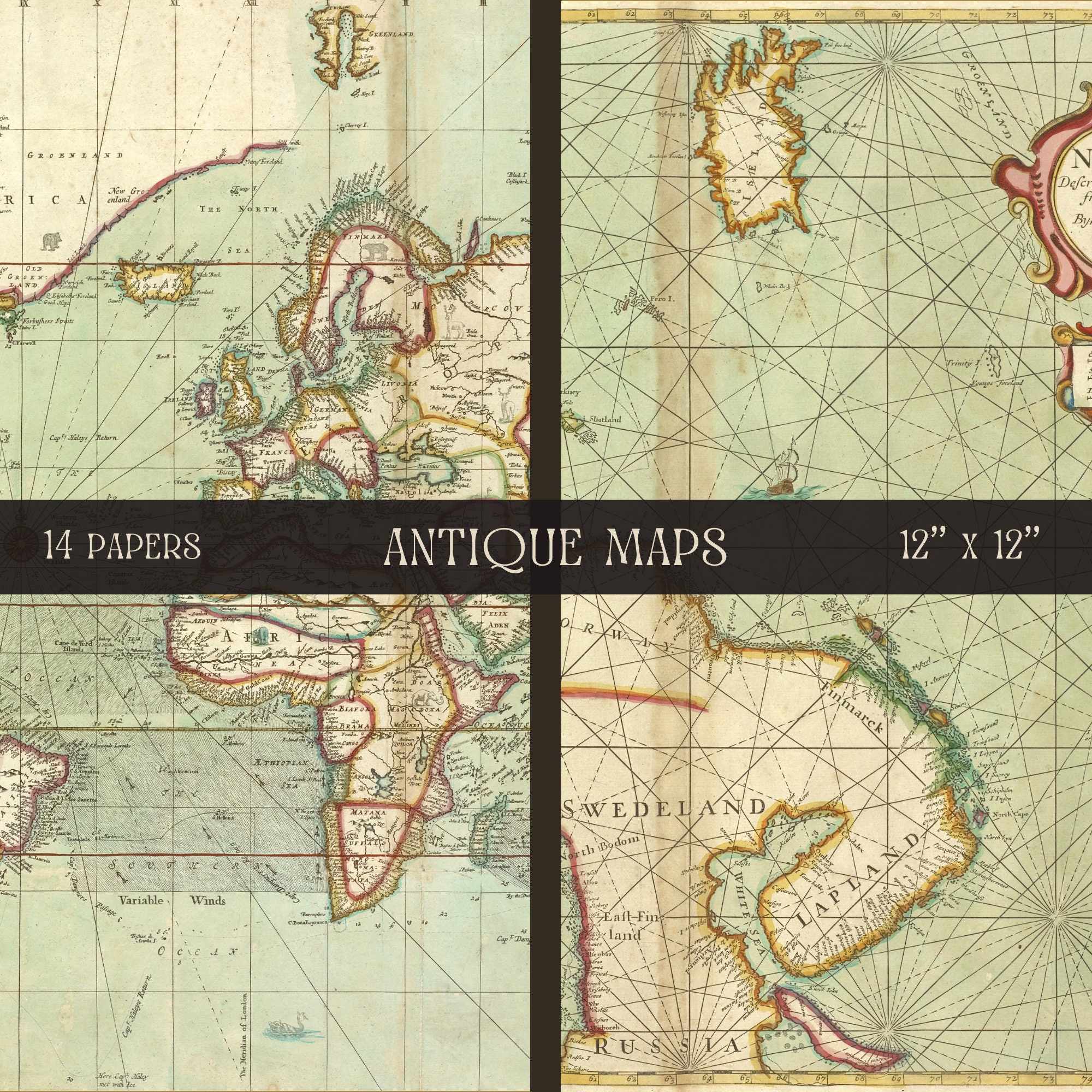 Vintage World Maps Scrapbook Paper Set / Antique Atlas Pages and Travel ...