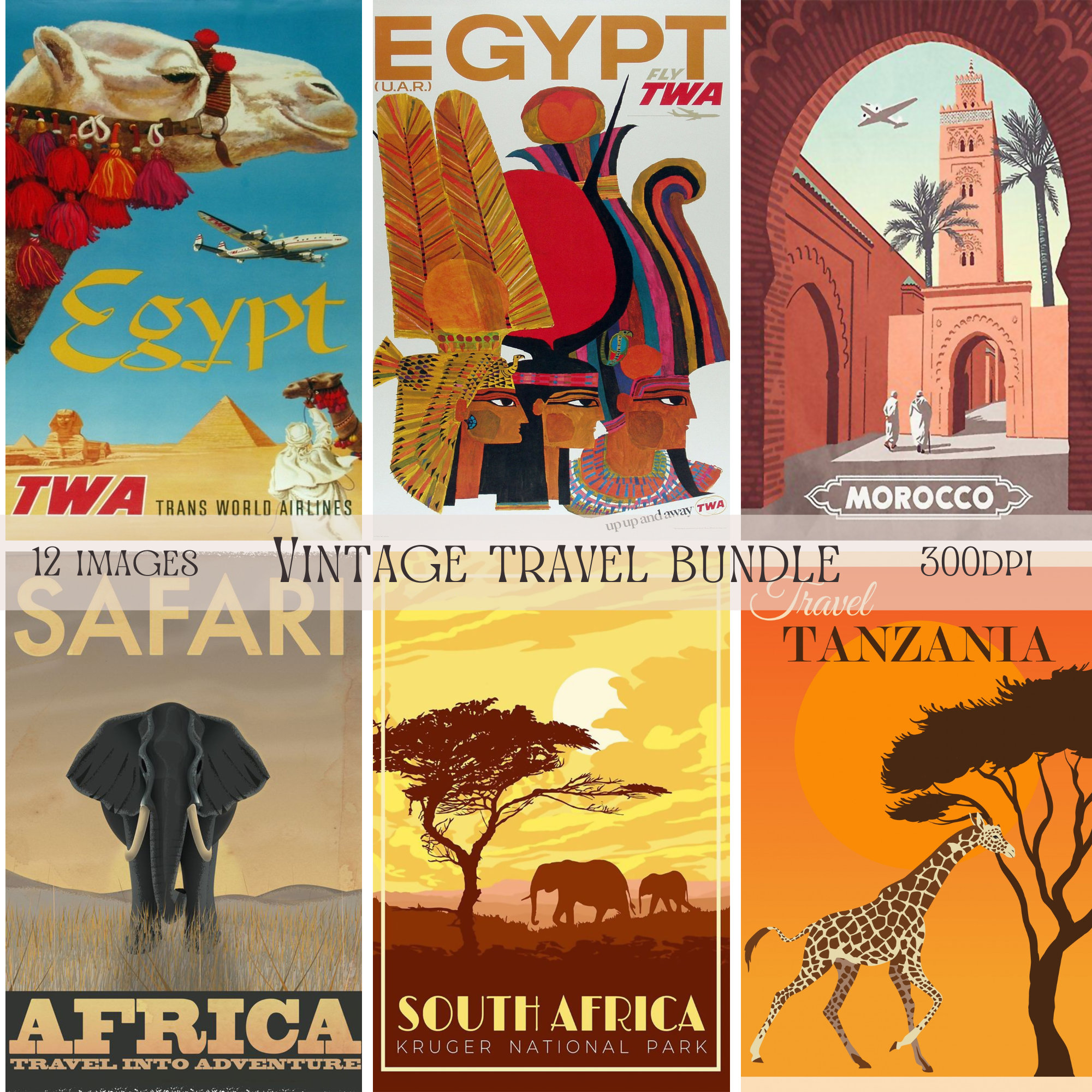 12 Vintage African Travel Posters / Vintage Travel Wall Art / Printable ...