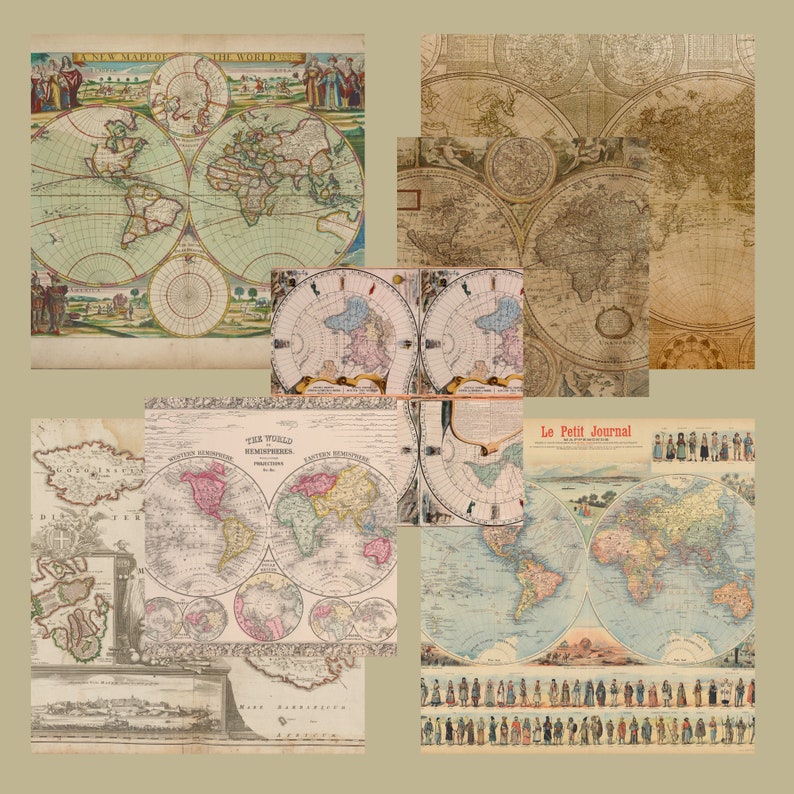 Vintage World Maps Scrapbook Paper Set / Antique Atlas Pages - Etsy