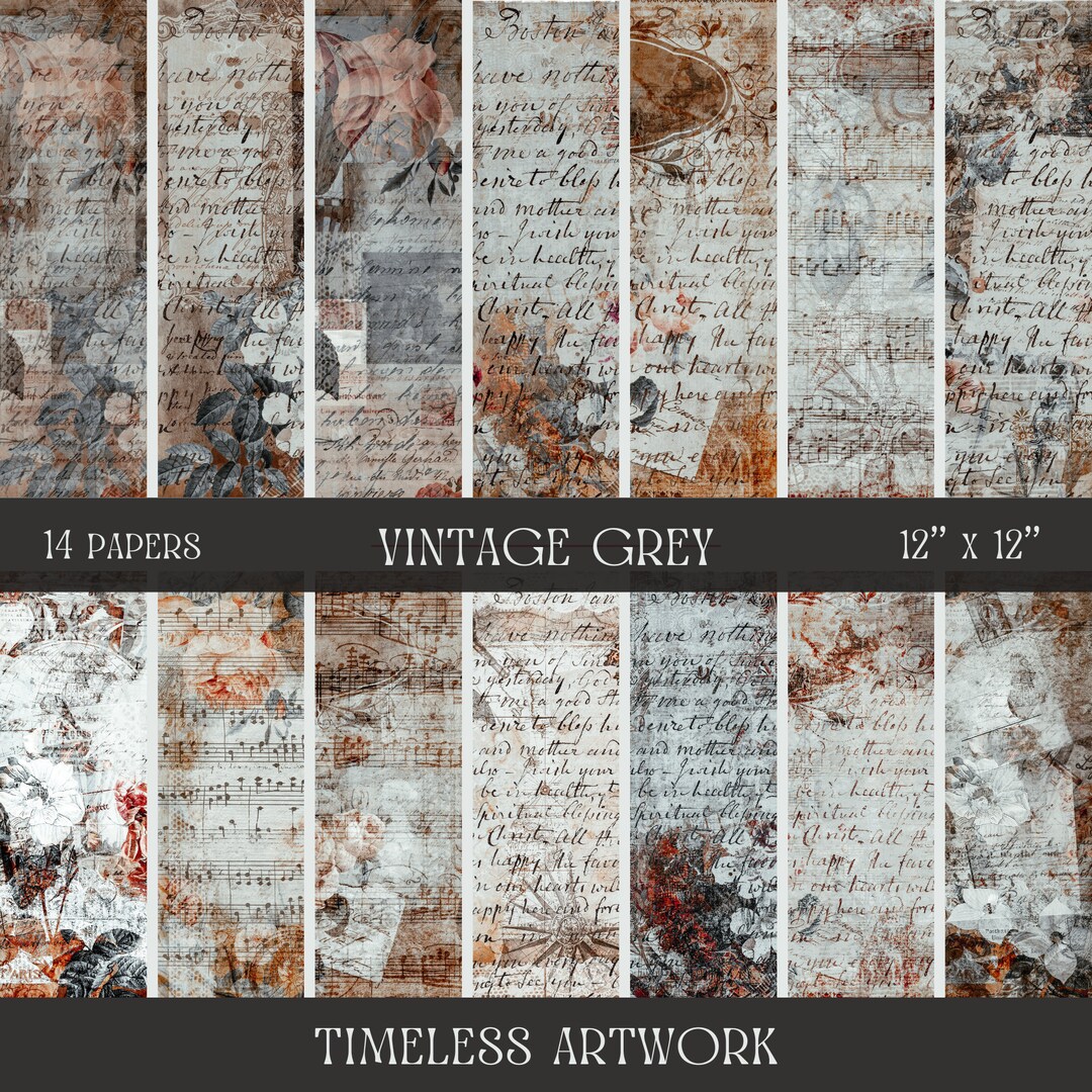 Vintage Grey Digital Paper/ Vintage Ephemera/ Antique Digital Paper ...