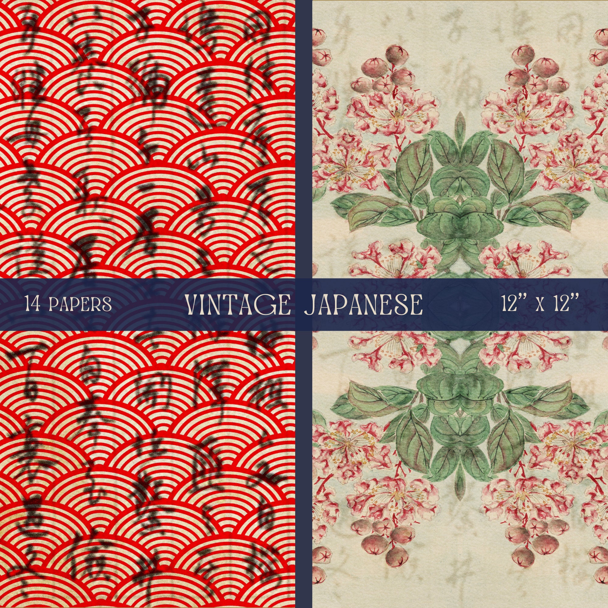 Vintage Japanese Digital Paper/ Vintage Ephemera/ Antique Digital Paper ...