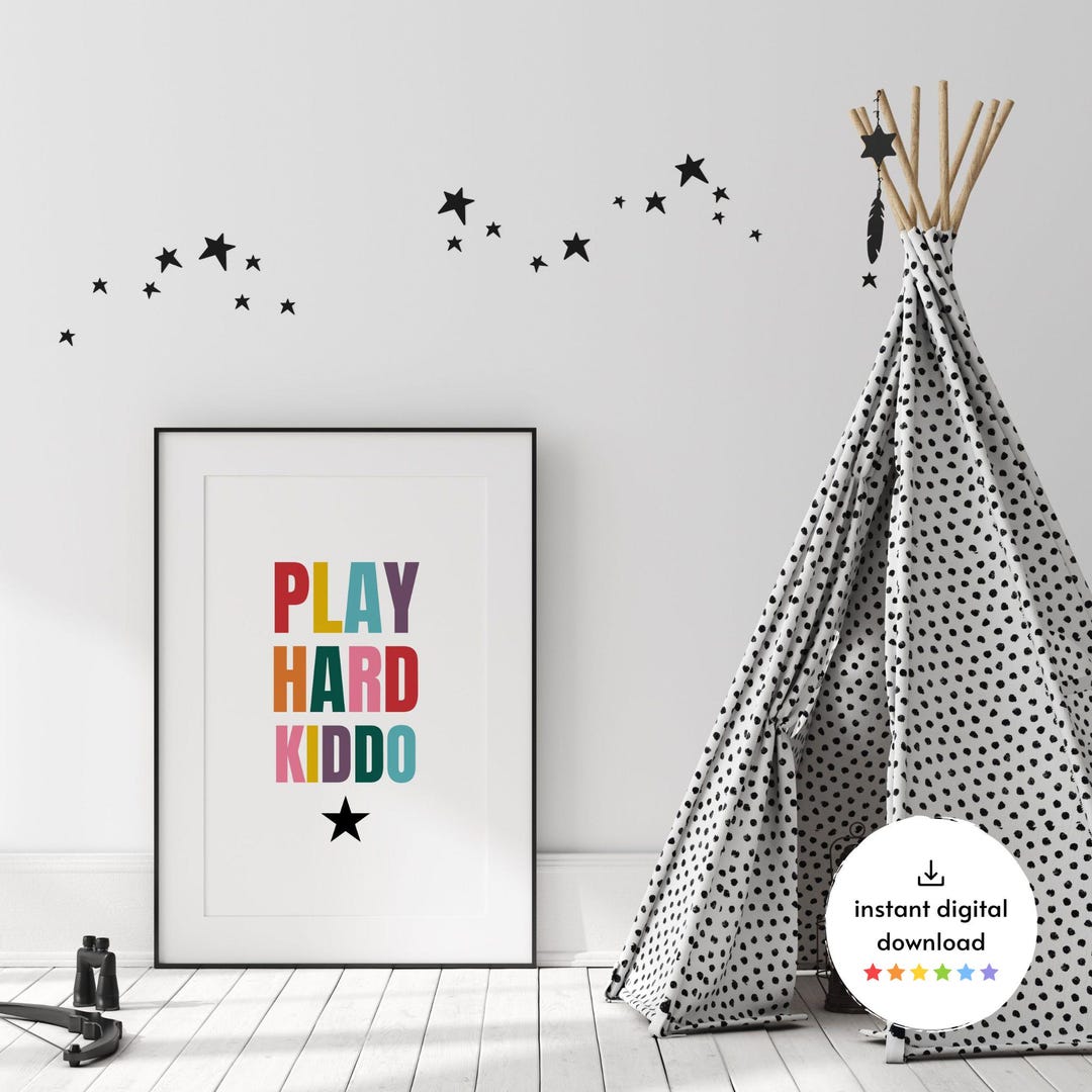 Play Hard Kiddo Wall Art Print – Motivational Kids Room Decor, Sports ...