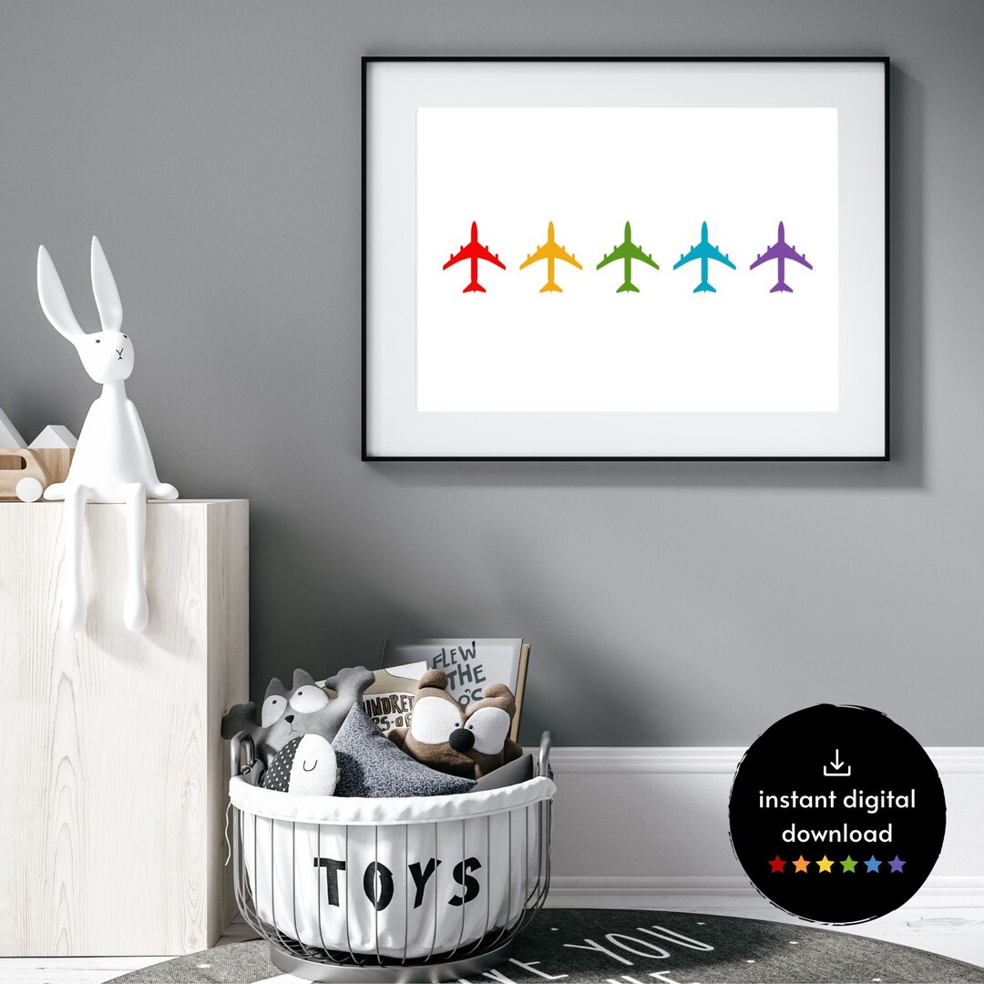 Rainbow Airplanes Nursery Print: Minimalist Kids Room Decor (digital ...