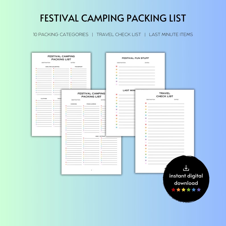 PRINTABLE Festival Camping Packing List - Etsy