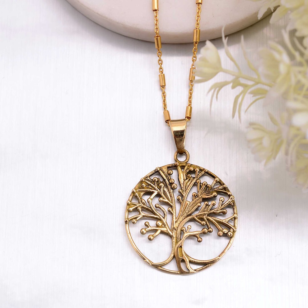 14K Solid Gold Tree of Life Necklace, Personalized Family Tree Jewelry ...