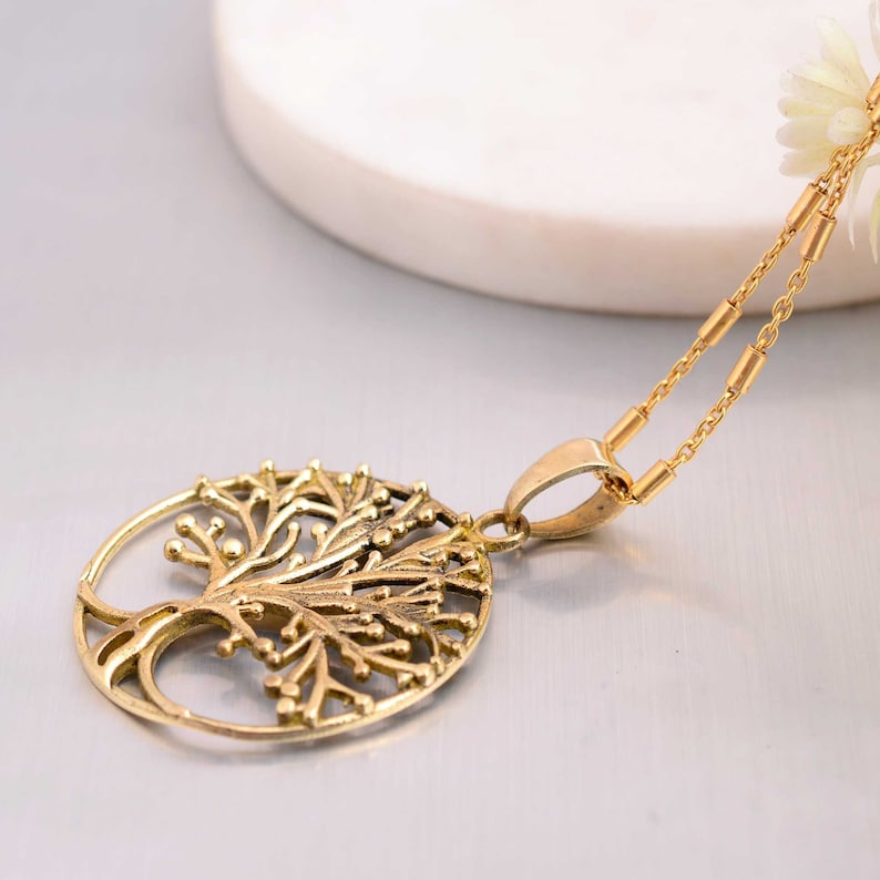14K Solid Gold Tree of Life Necklace, Personalized Family Tree Jewelry ...