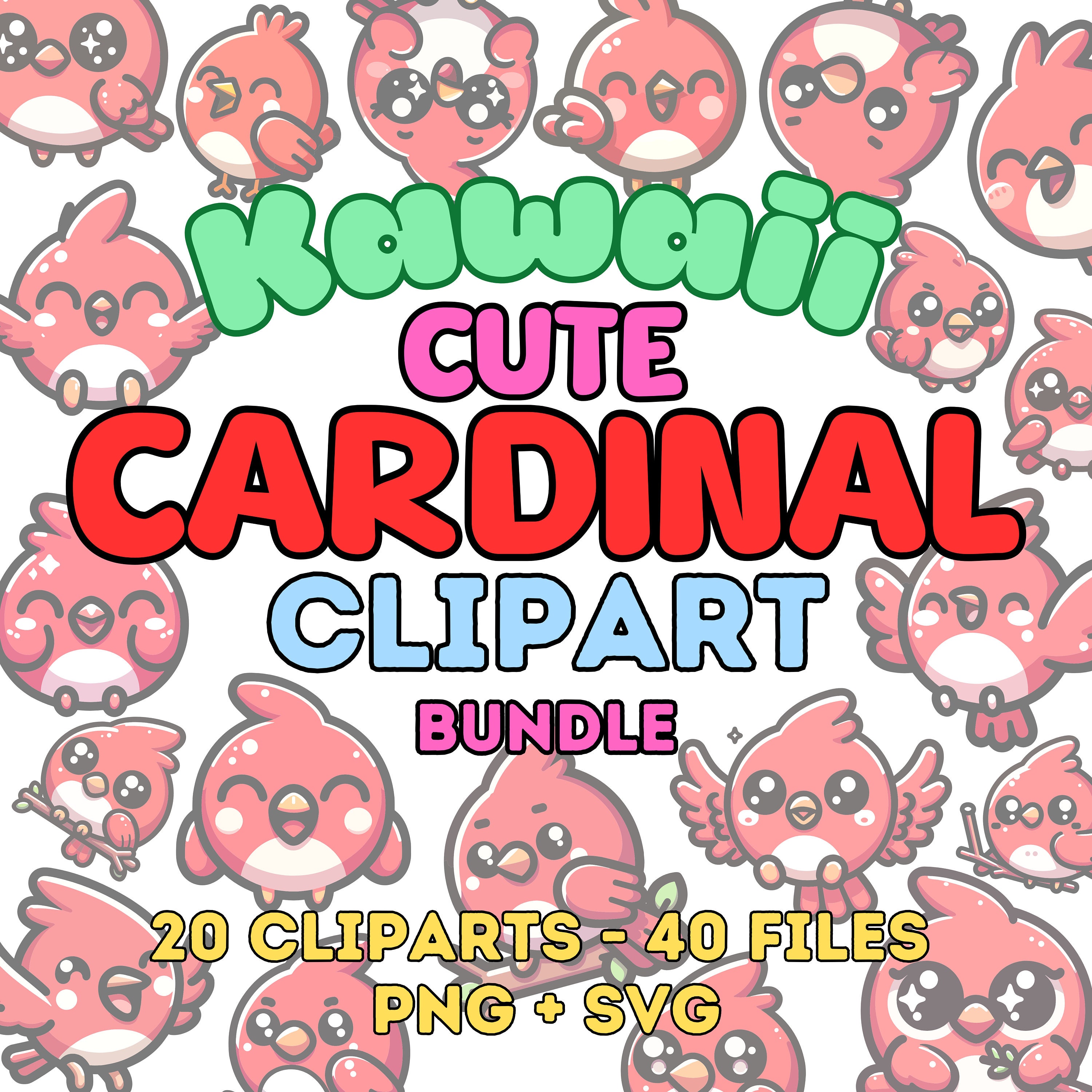 20 Kawaii Cardinal Clipart Mega Bundle Cute Clip Art Set - Etsy