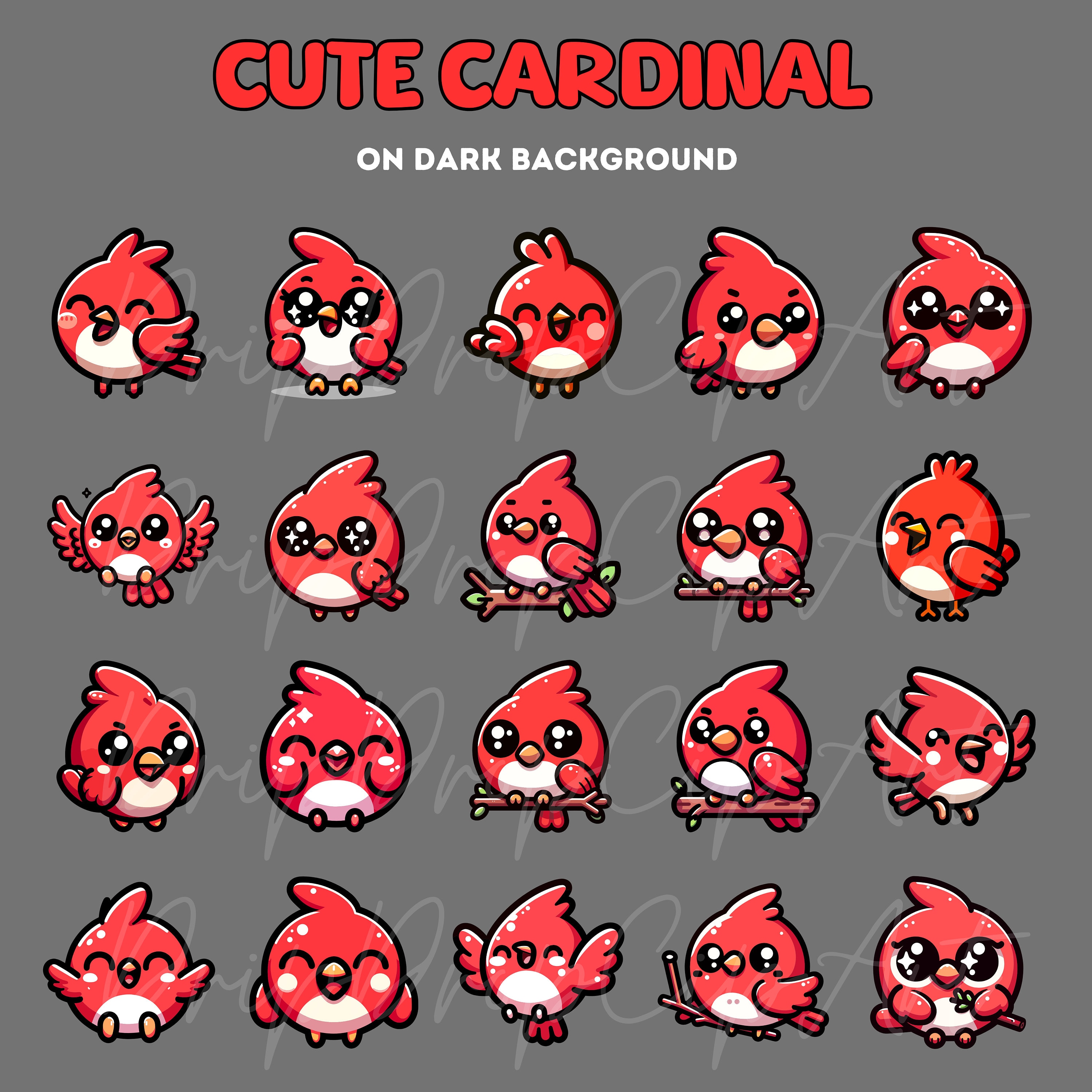 20 Kawaii Cardinal Clipart Mega Bundle Cute Clip Art Set - Etsy