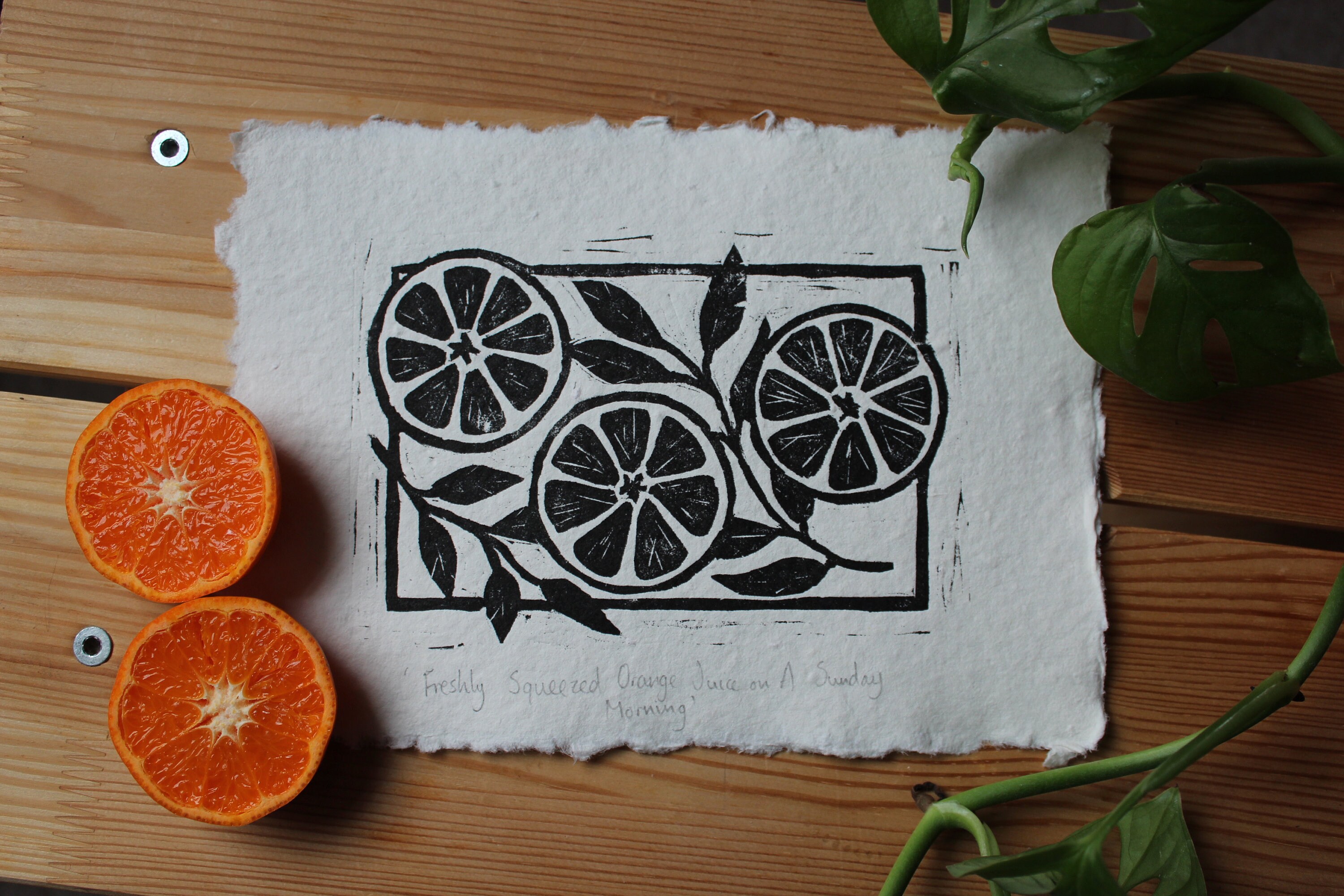 Oranges Lino Print A5 'freshly Squeezed Orange Juice on a Sunday ...