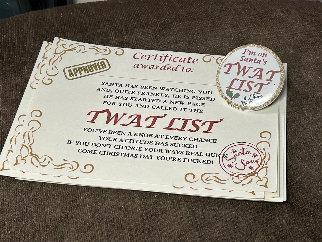 Santa Twat List Certificate & Badge - Etsy UK