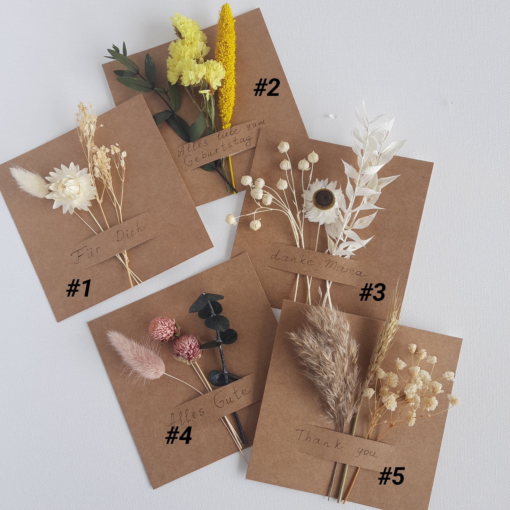 Custom Handmade Greeting Card With Dried Flowers, Birthday Card, Thank ...