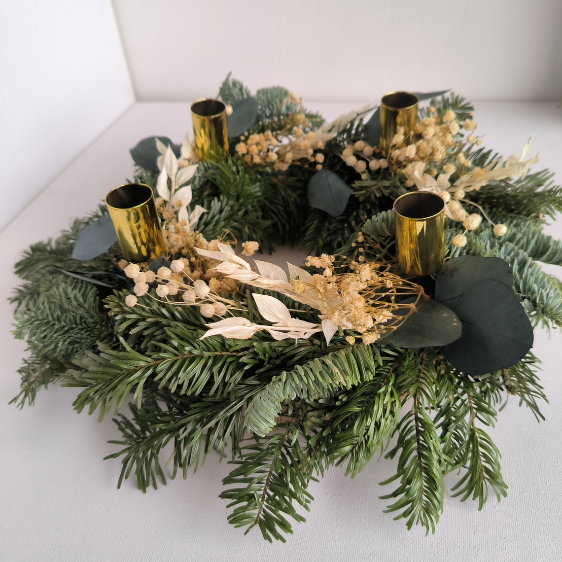 Advent Candle Wreath With Dried Flowers, Adventskranz Rustic, Christmas ...
