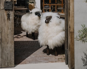 White Large Sheep Stool Made of Natural Sheep Fur in the Style - Etsy