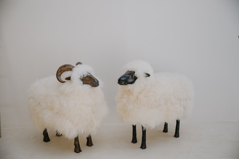High-end Exclusive Couple Statues Large Ram & Sheep Chair Made of ...