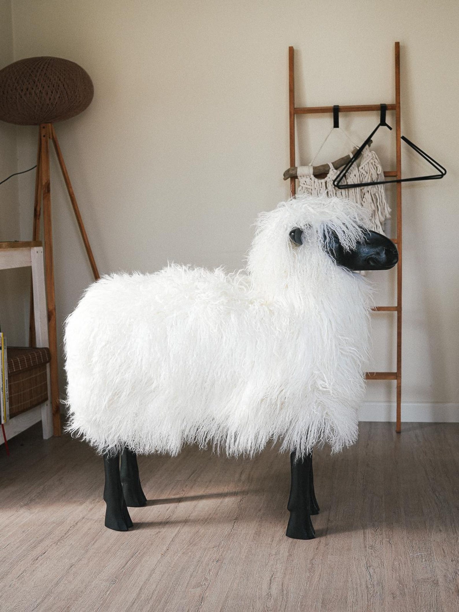 Fluffy Sheepskin Stool: Lalanne Style Sheep Chair, Handmade Ottoman - Etsy