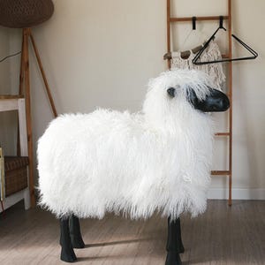 Fluffy Sheepskin Stool: Lalanne Style Sheep Chair, Handmade Ottoman - Etsy