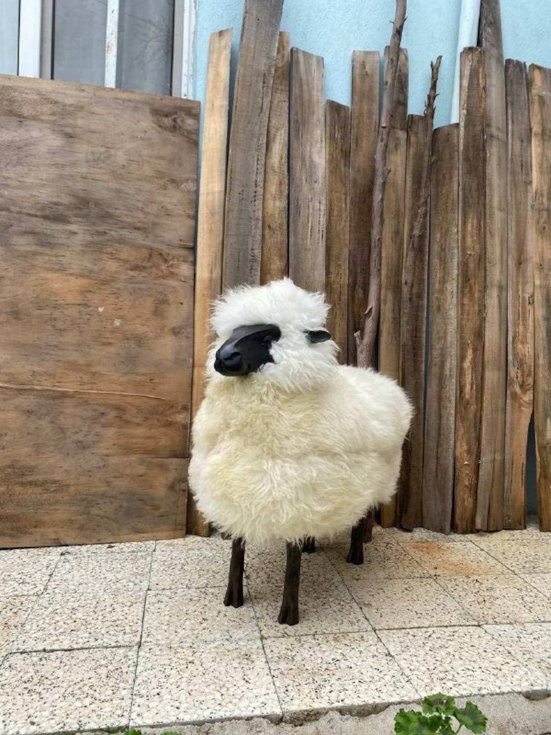 White Large Sheep Stool Made of Natural Sheep Fur in the Style of the ...