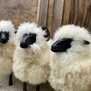 White Large Sheep Stool Made of Natural Sheep Fur in the Style of the ...