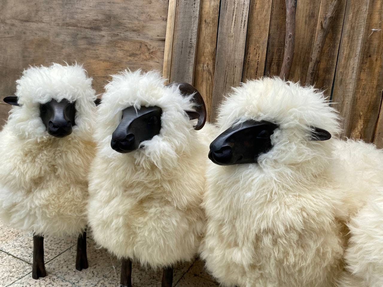 White Large Sheep Stool Made of Natural Sheep Fur in the Style - Etsy