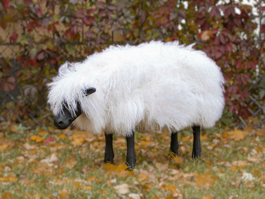 White Large Grazing Sheep Chair Made of Natural Mongolian Llama Fur in ...
