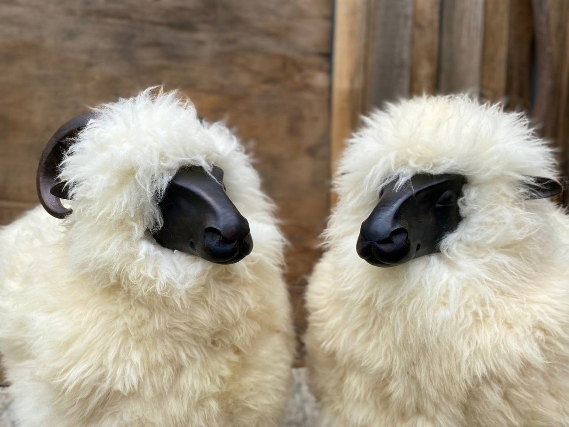 White Large Sheep Stool Made of Natural Sheep Fur in the Style - Etsy
