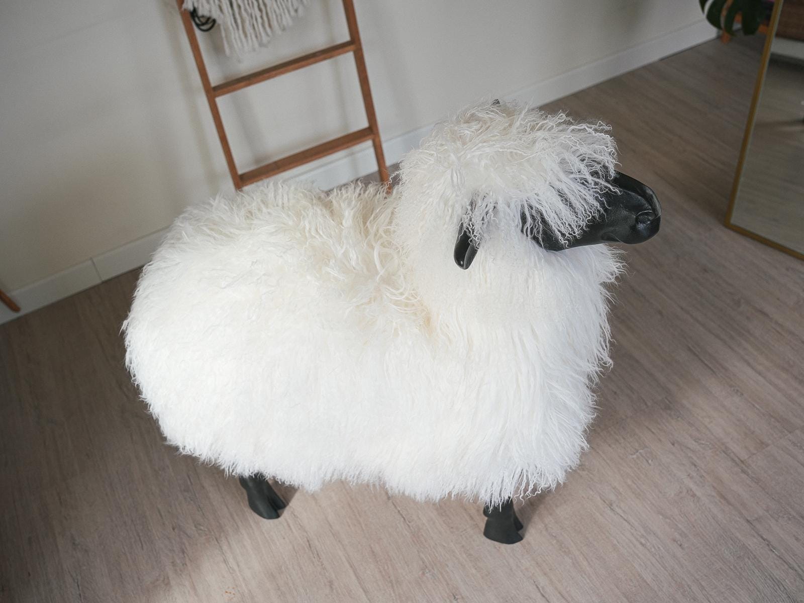 Fluffy Sheepskin Stool: Lalanne Style Sheep Chair, Handmade Ottoman - Etsy