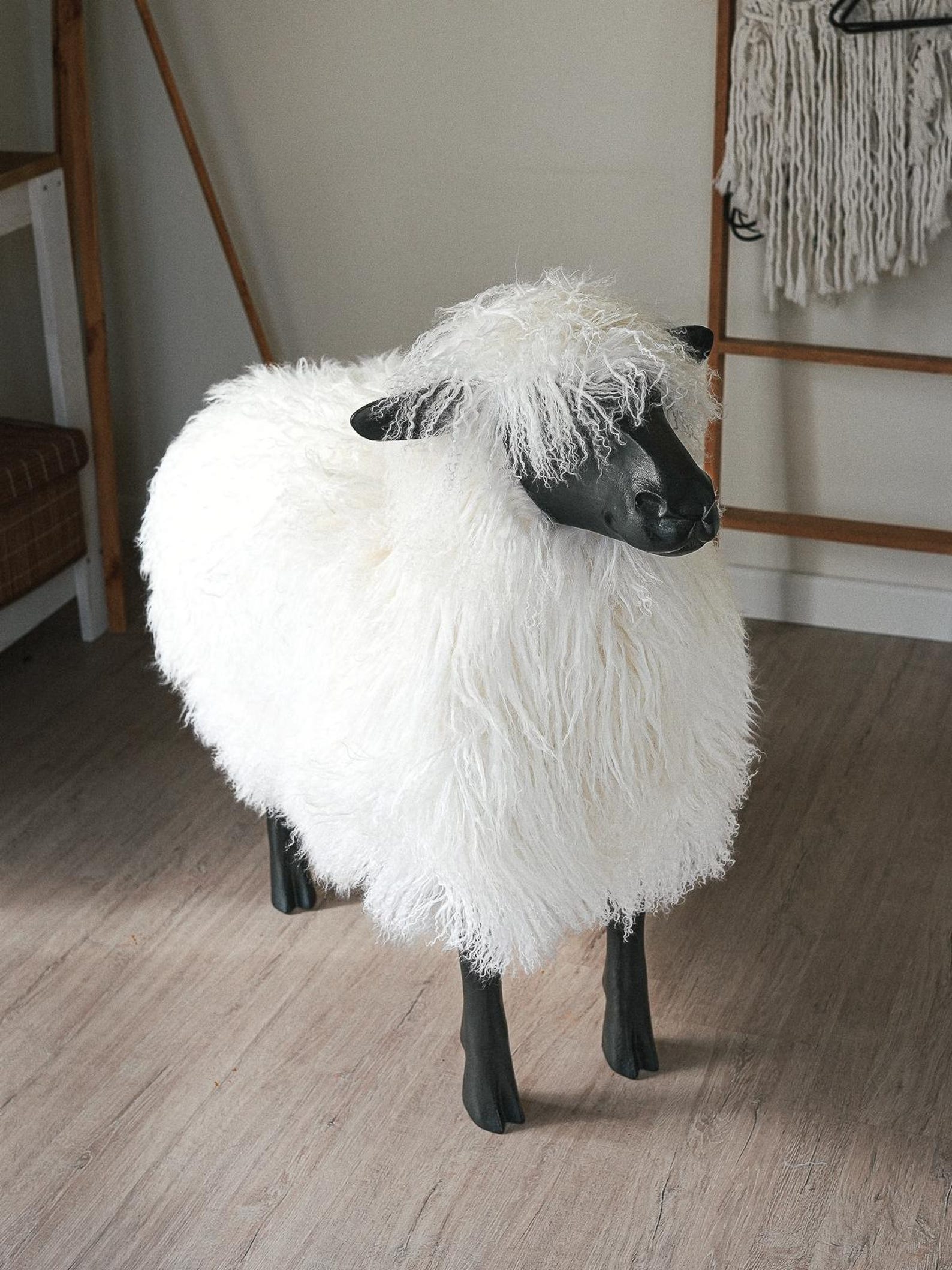 Fluffy Sheepskin Stool: Lalanne Style Sheep Chair, Handmade Ottoman - Etsy