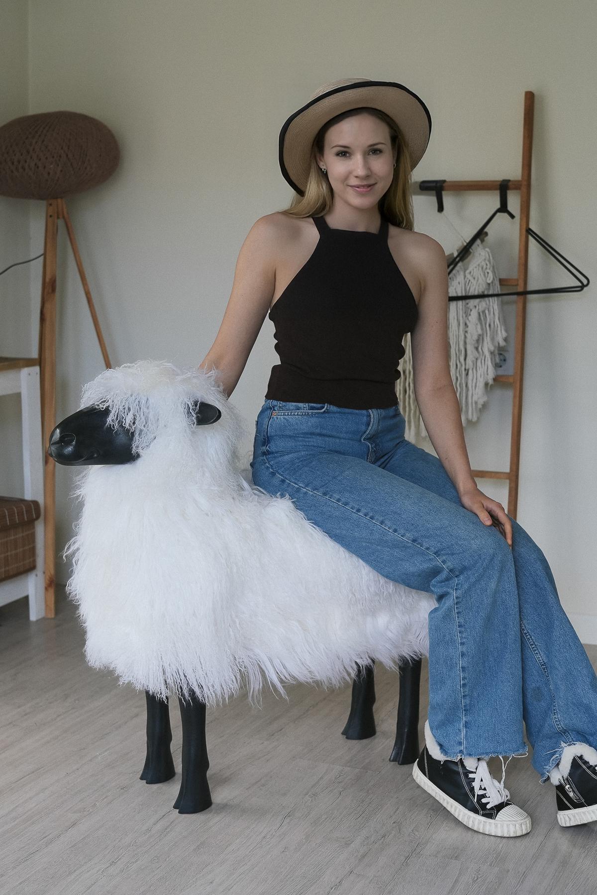 Fluffy Sheepskin Stool: Lalanne Style Sheep Chair, Handmade Ottoman - Etsy