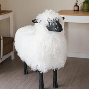 Fluffy Sheepskin Stool: Lalanne Style Sheep Chair, Handmade Ottoman - Etsy