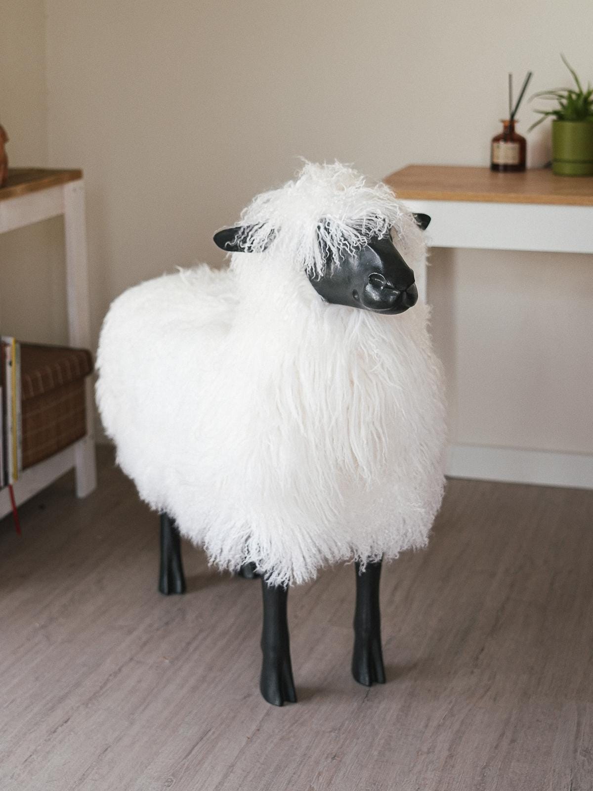 Fluffy Sheepskin Stool: Lalanne Style Sheep Chair, Handmade Ottoman - Etsy