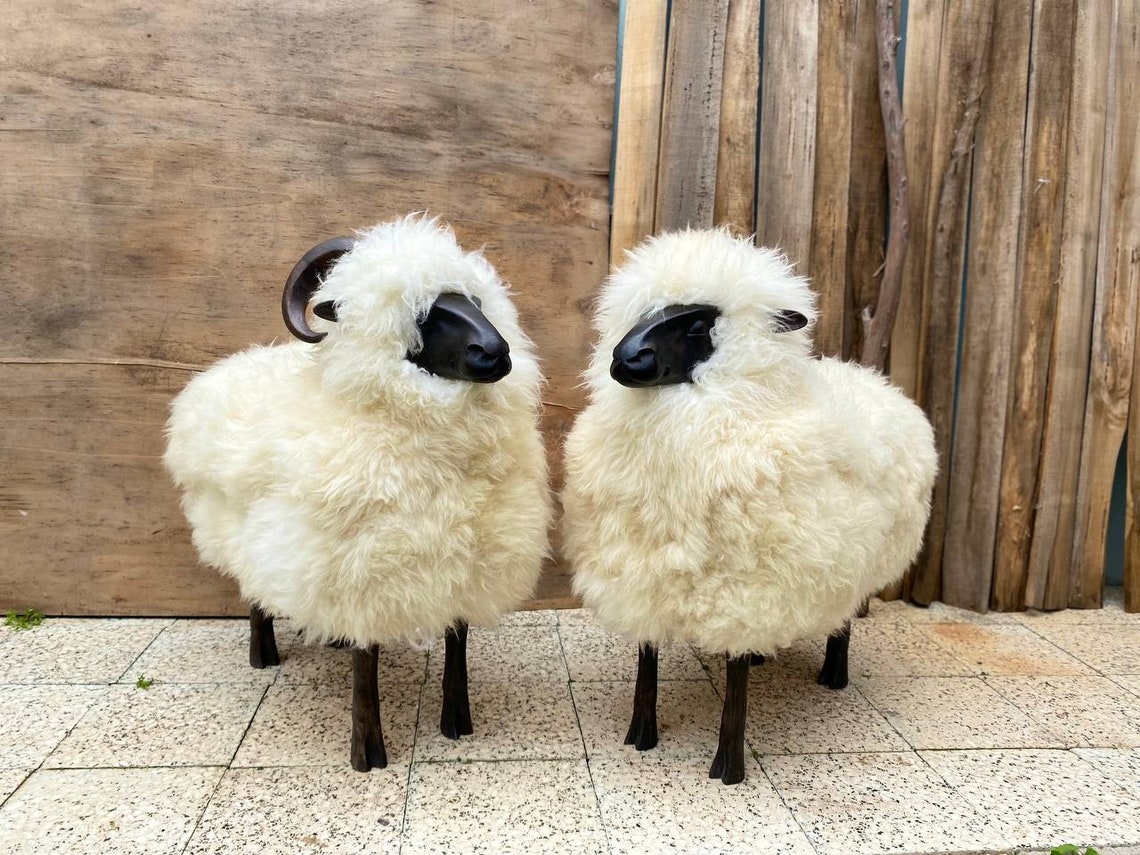White Large Sheep Stool Made of Natural Sheep Fur in the Style - Etsy