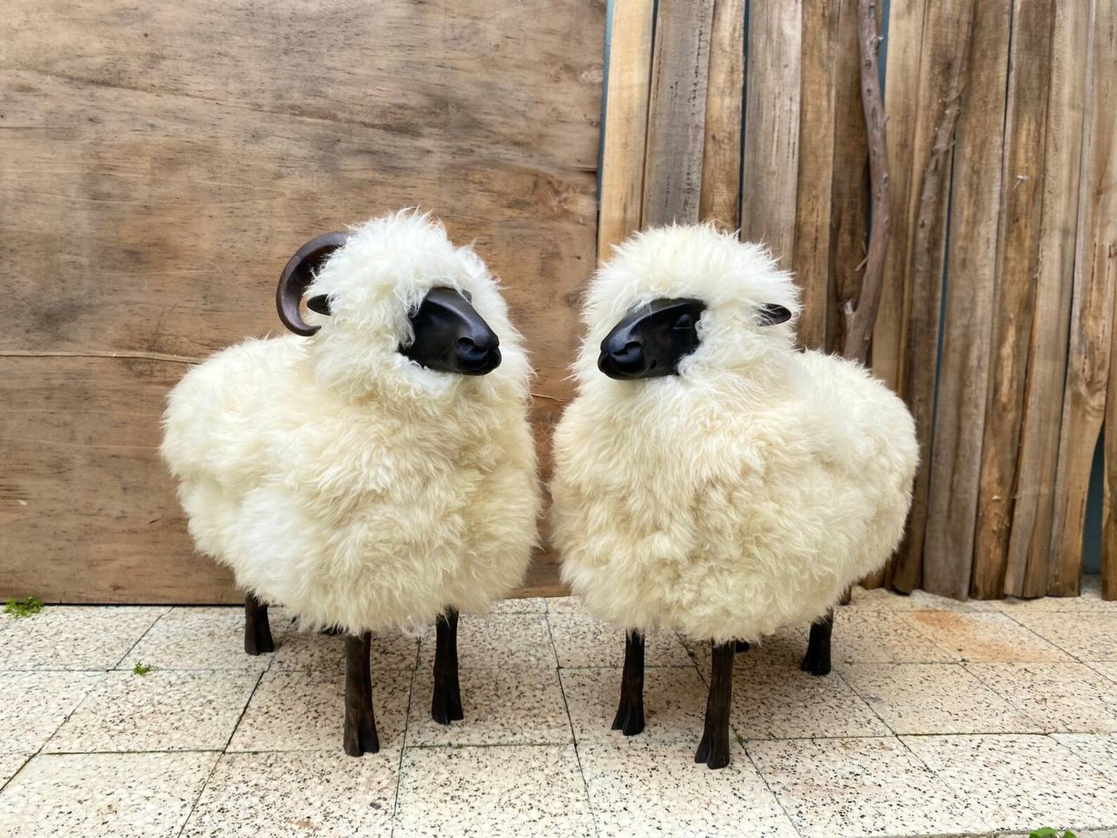 White Large Sheep Stool Made of Natural Sheep Fur in the Style of the ...