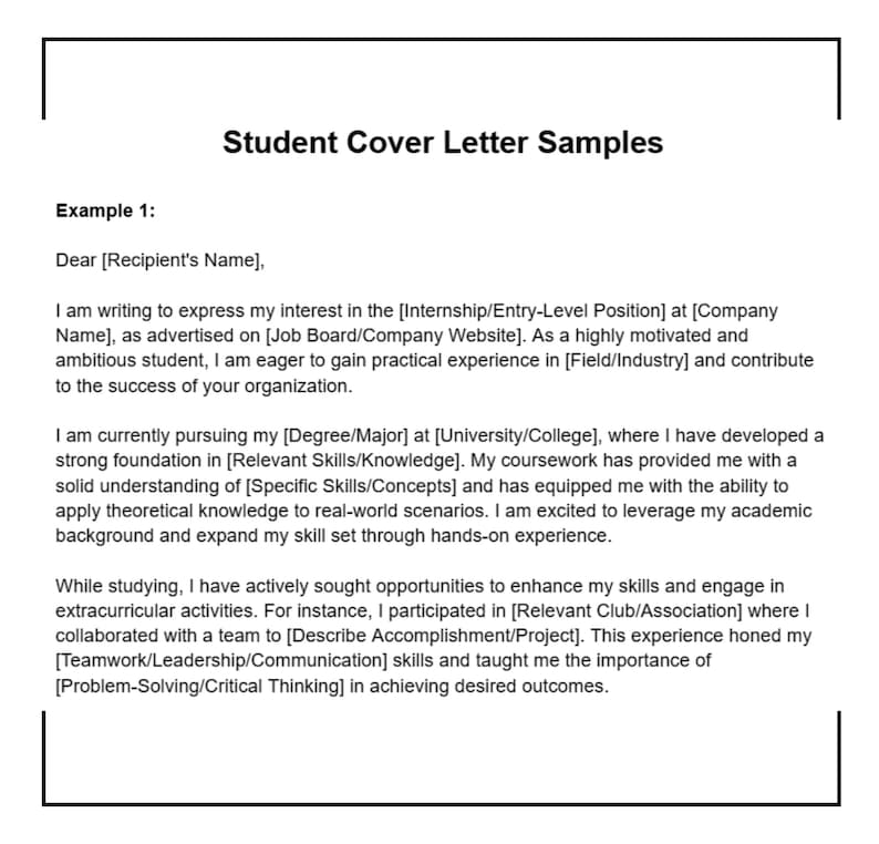 Student Cover Letter Sample - Etsy