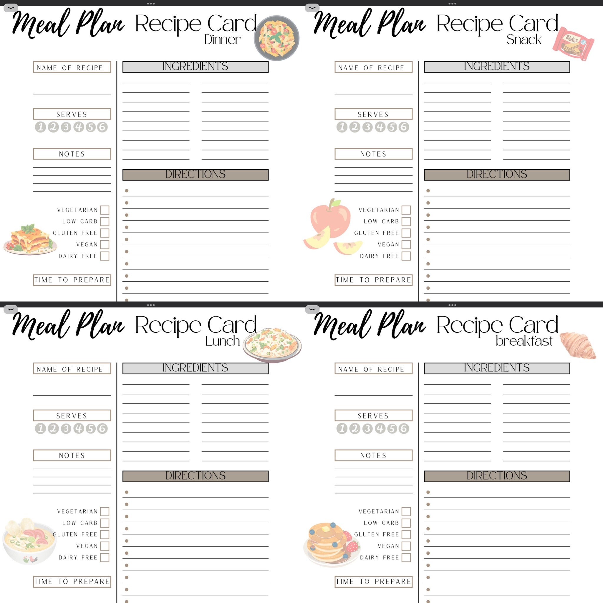 Undated Weekly Meal Plan Digital Planner Etsy