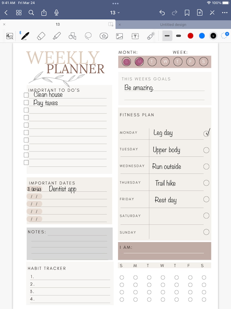 Clean and Simple Digital Weekly Planner, 52 Week Planner, Habit and ...