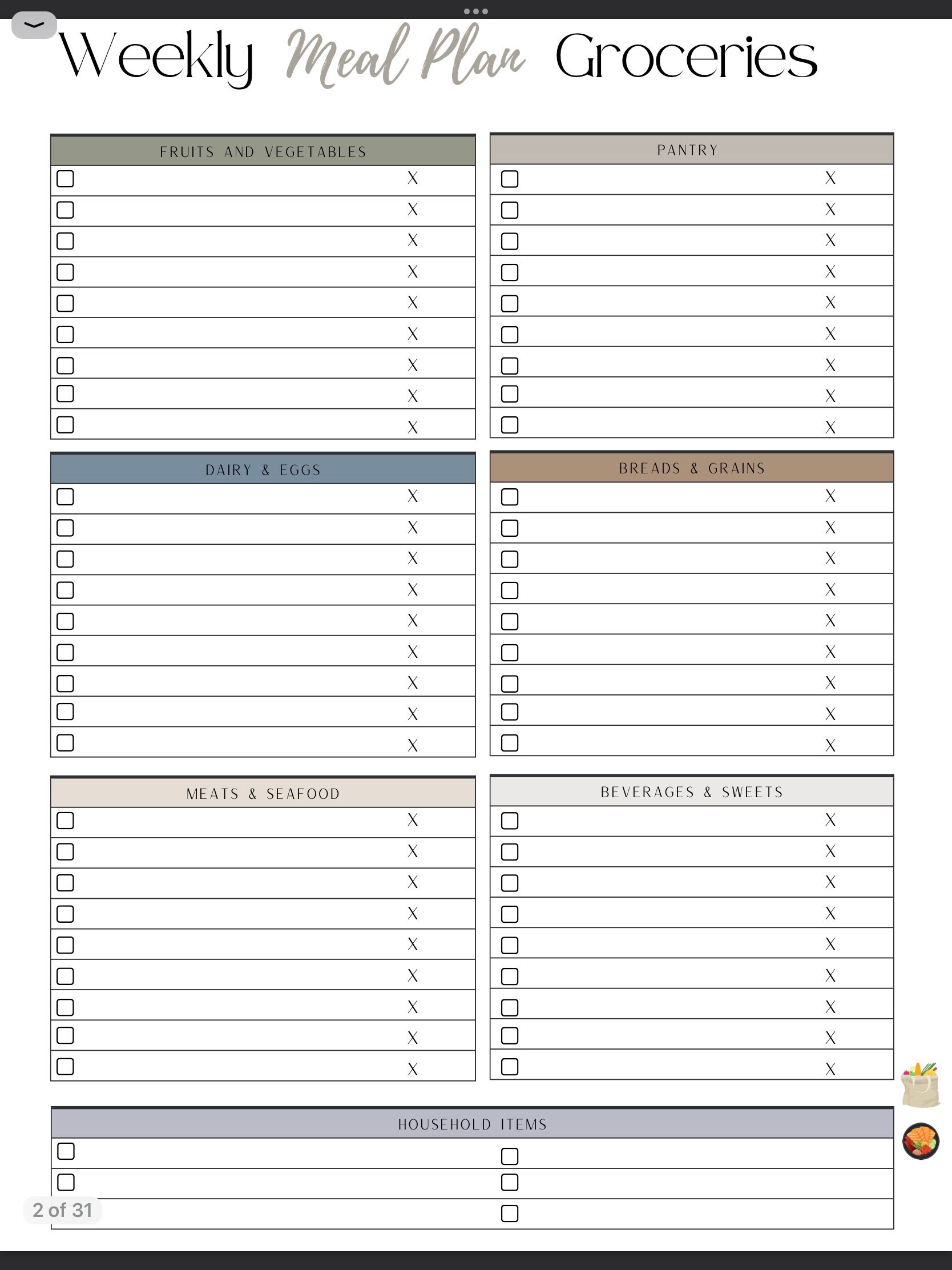Undated Weekly Meal Plan Digital Planner Etsy
