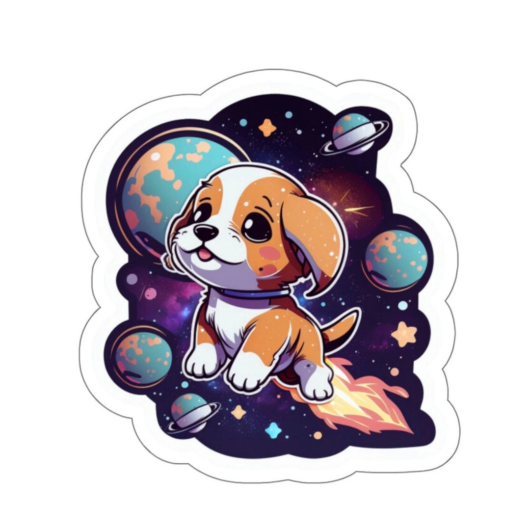 Space Puppy Rocket Themed Vinyl Decal Water-bottle Sticker - Etsy