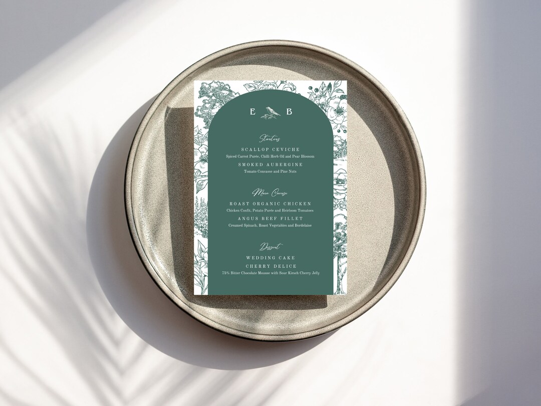 Botanical Menu Template Vintage Floral Wedding Menu Dinner Party Menu ...