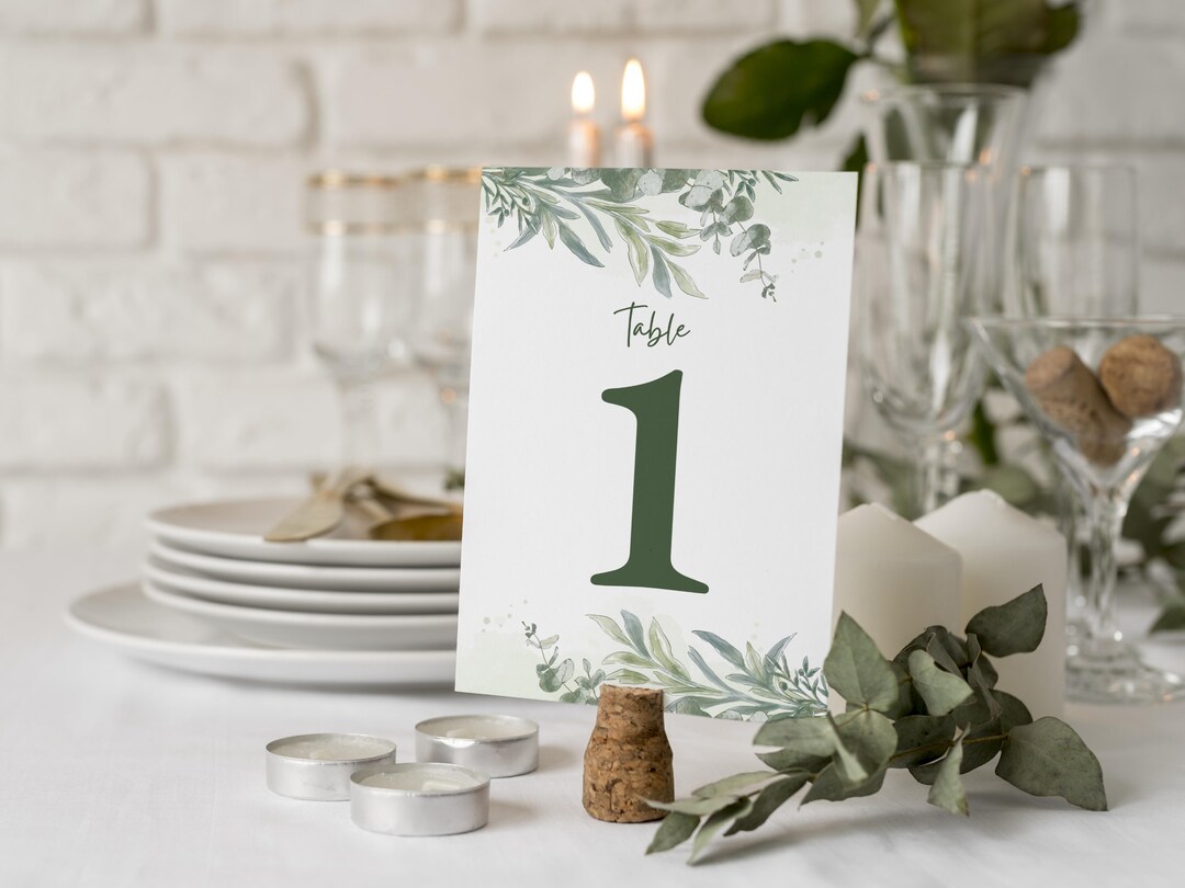 Greenery Table Numbers Wedding Template Printable Table Number ...
