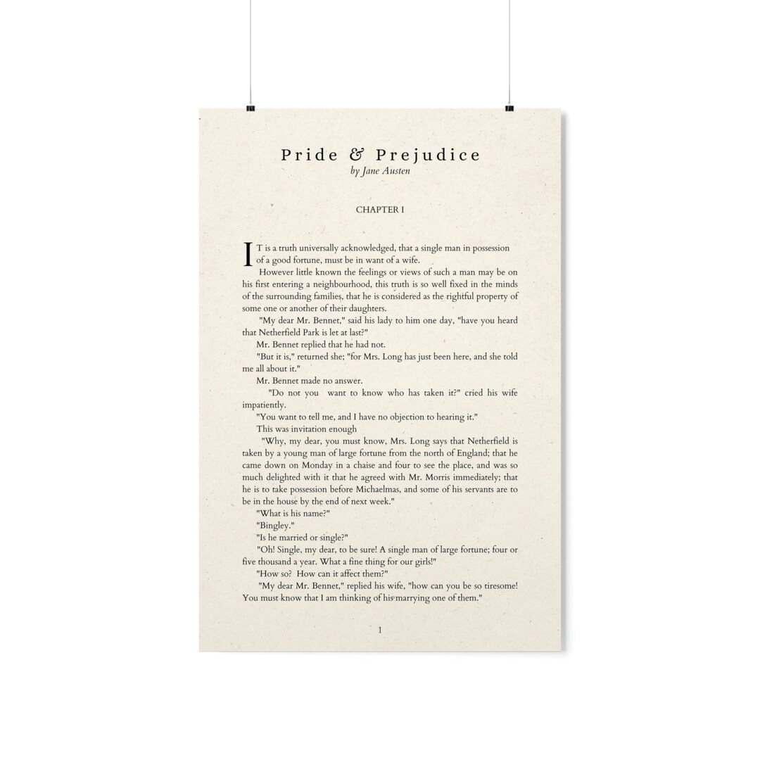 Pride & Prejudice First Page Poster Classical Litterature - Etsy